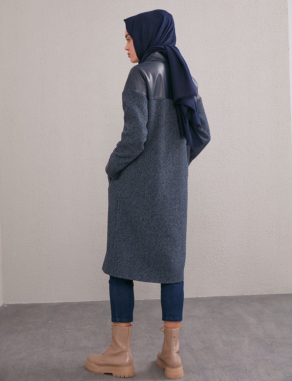 Side Zipper Coat Navy