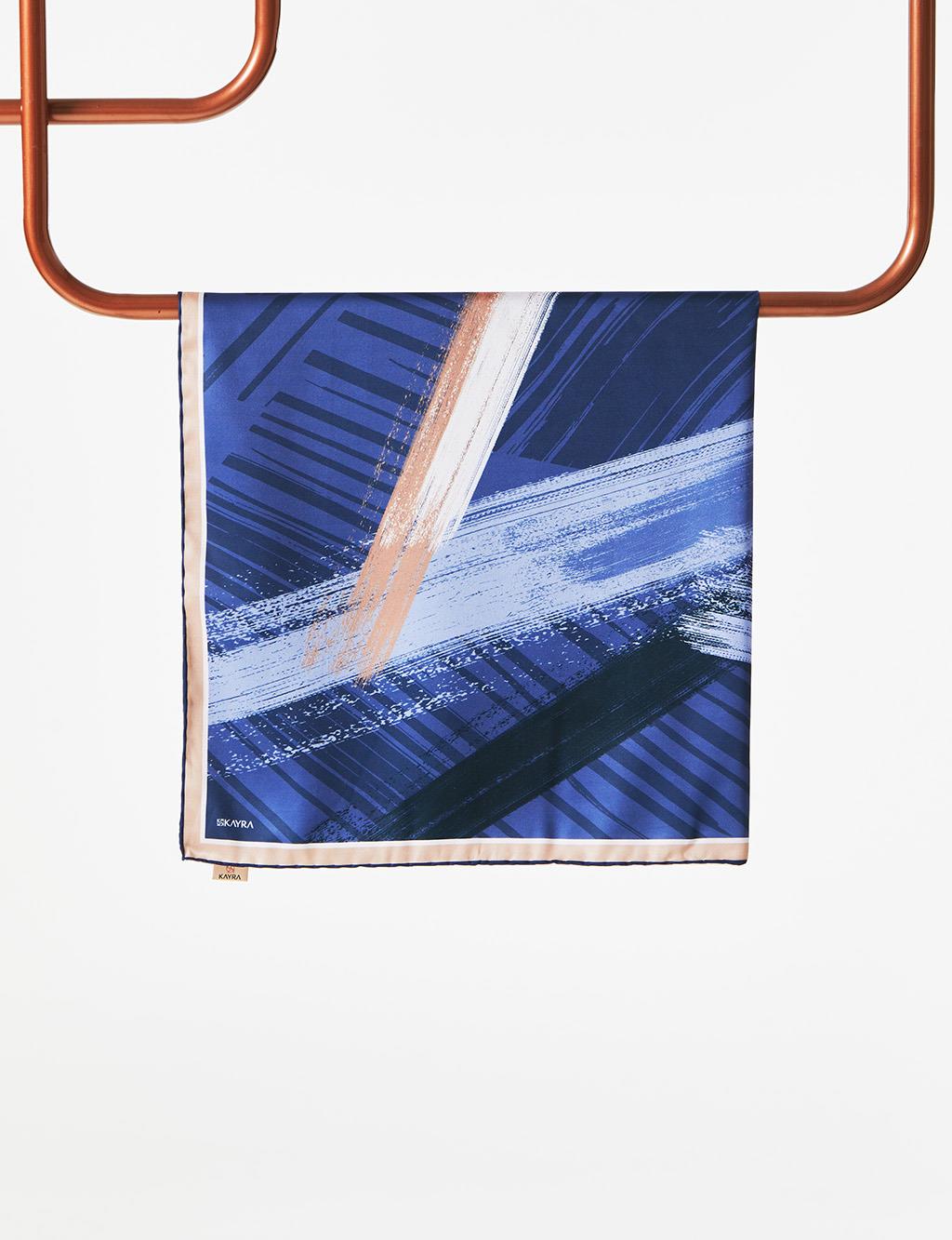 Brush Track Patterned PES Scarf Indigo