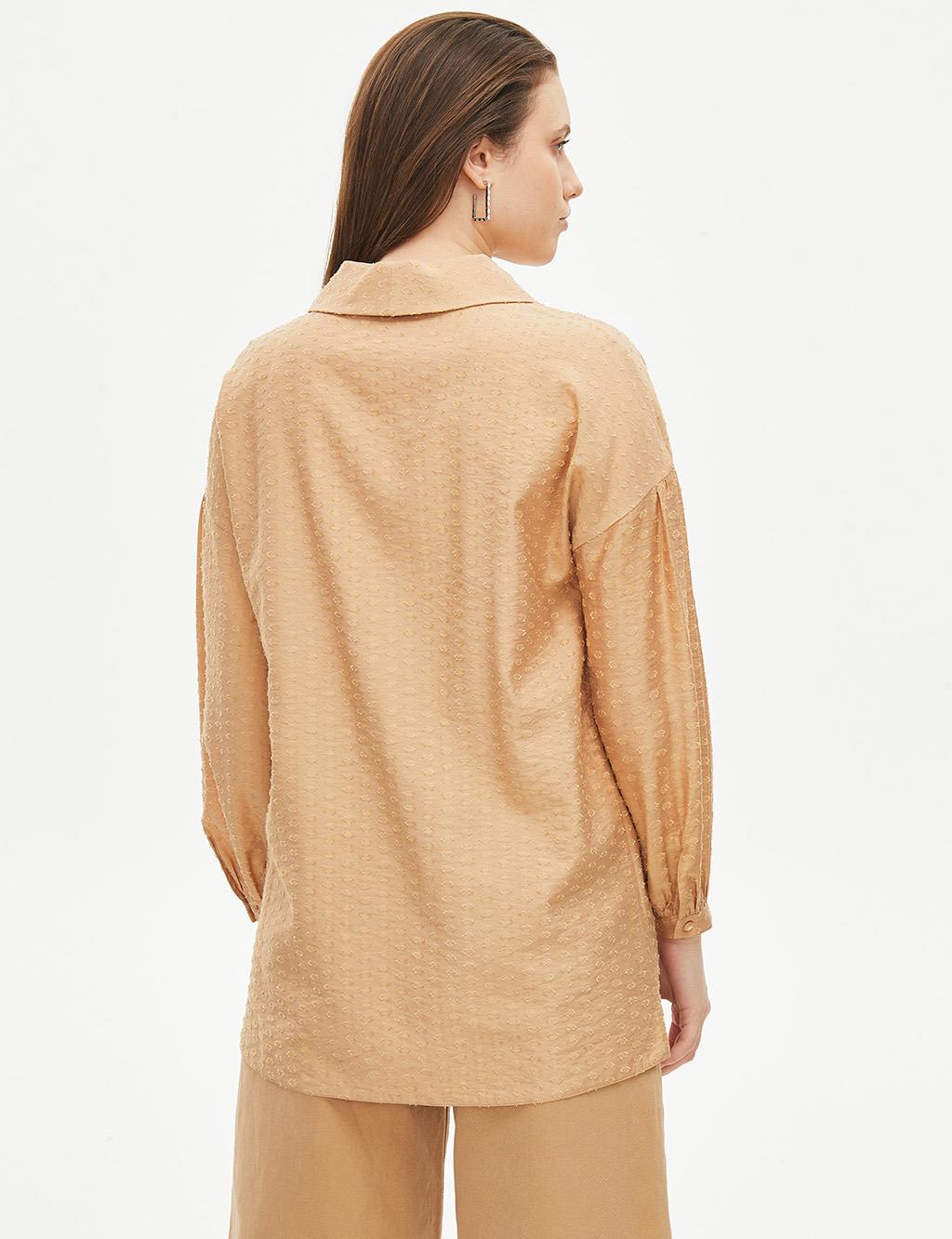 Jacquard Boat Neck Blouse Camel