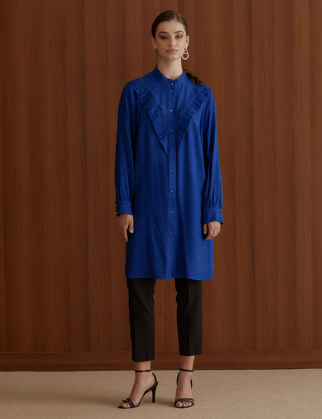 Ruffle Striped Judge Collar Tunic Parliament