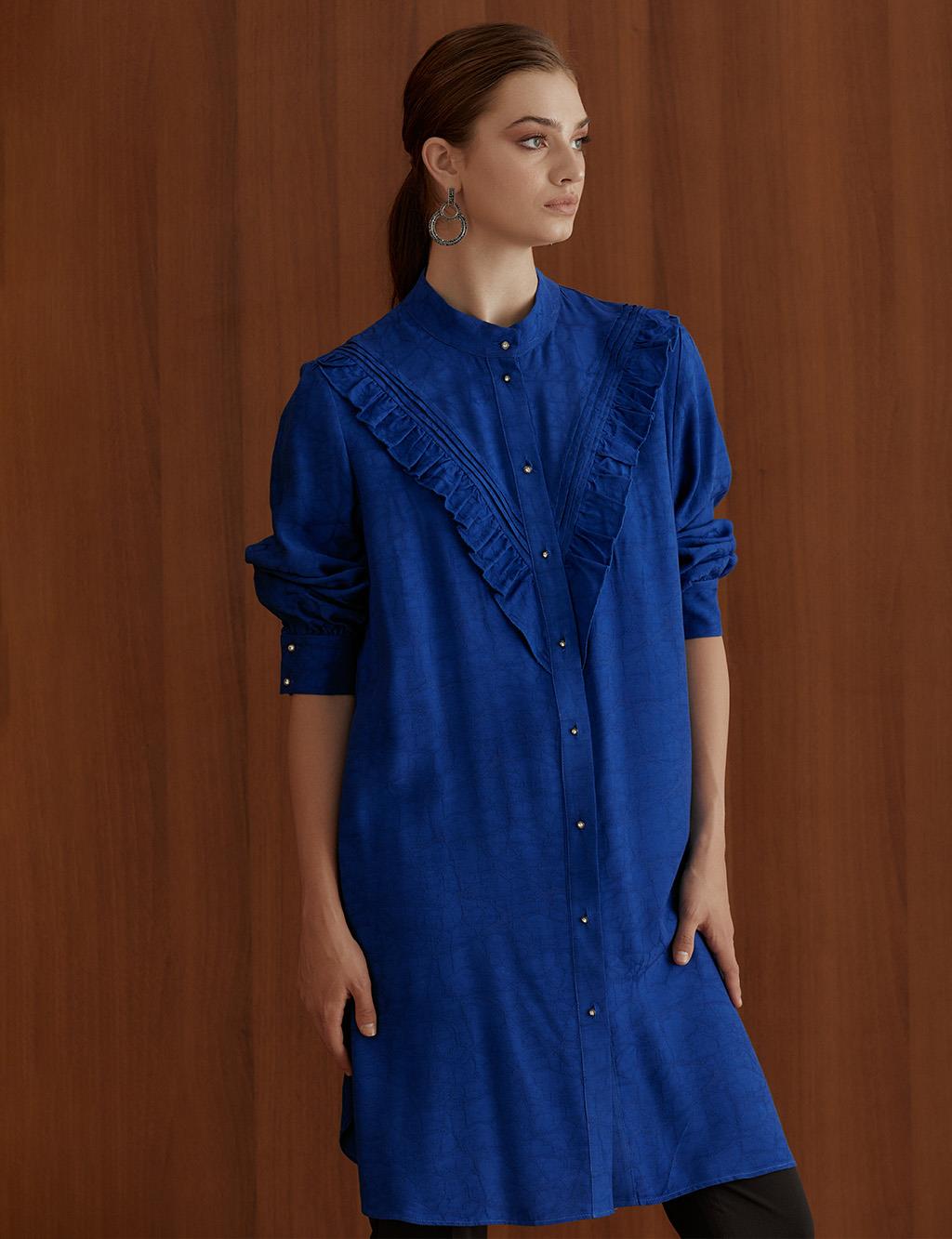 Ruffle Striped Judge Collar Tunic Parliament