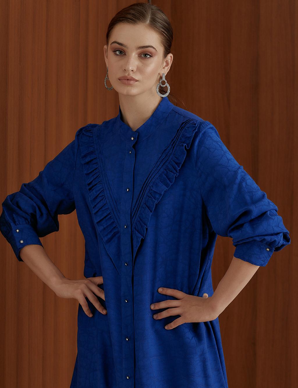 Ruffle Striped Judge Collar Tunic Parliament