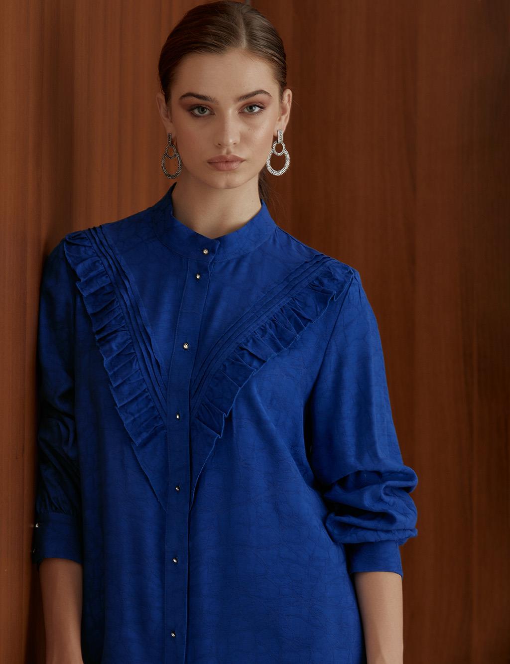 Ruffle Striped Judge Collar Tunic Parliament