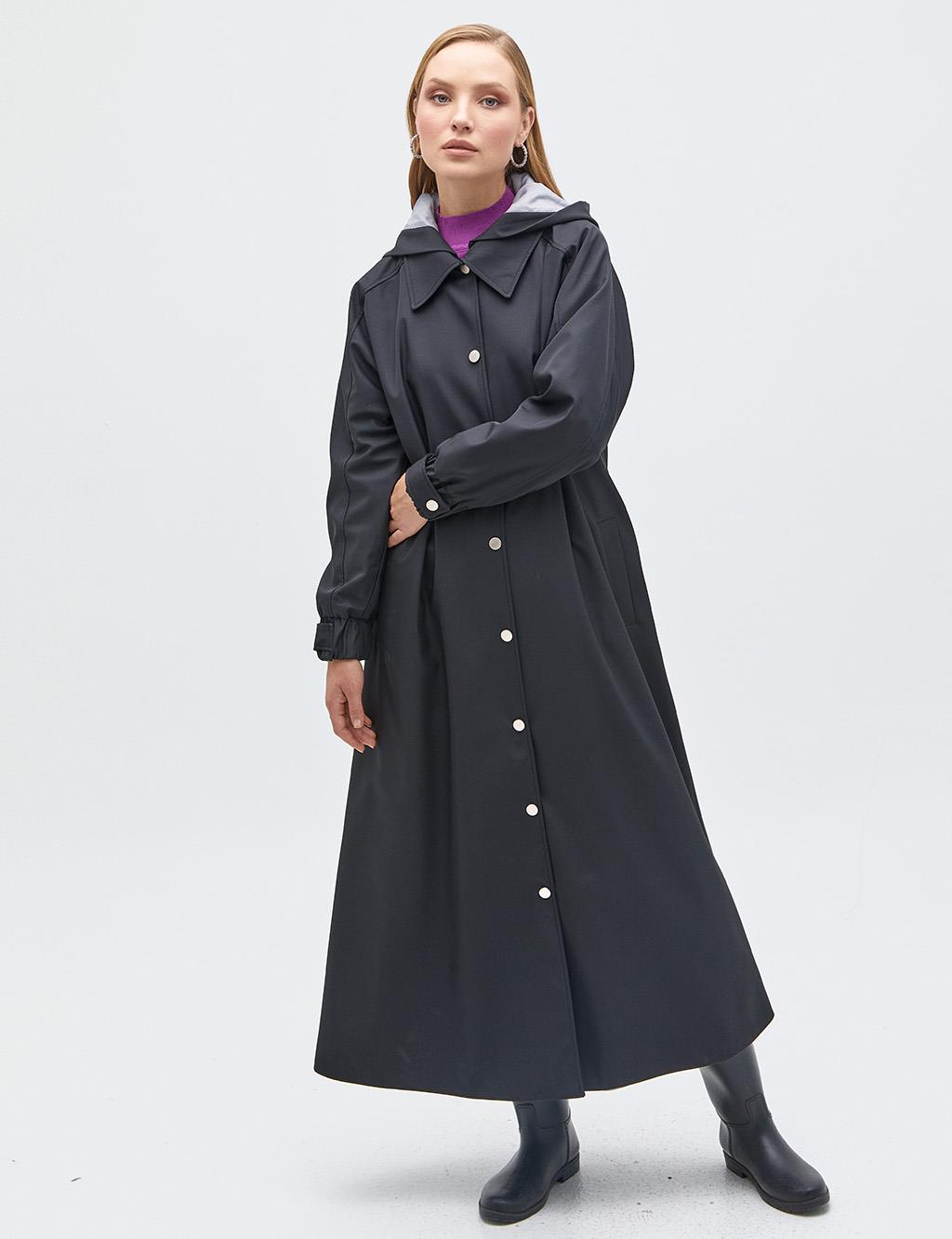 Hooded Long Topcoat Black