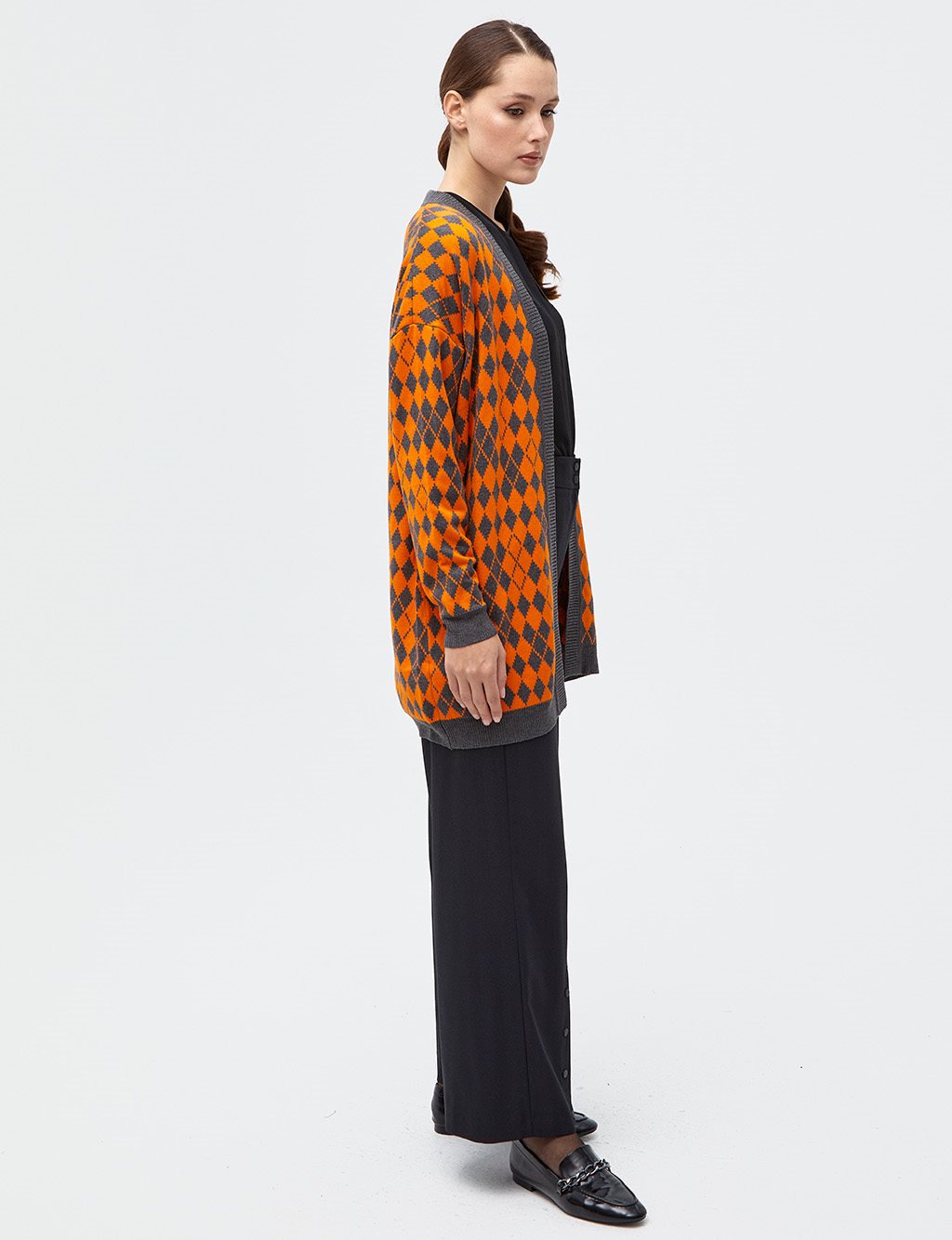 Diamond Patterned Knitwear Cardigan Anthracite KA-A23-TRK19-28-Kayra