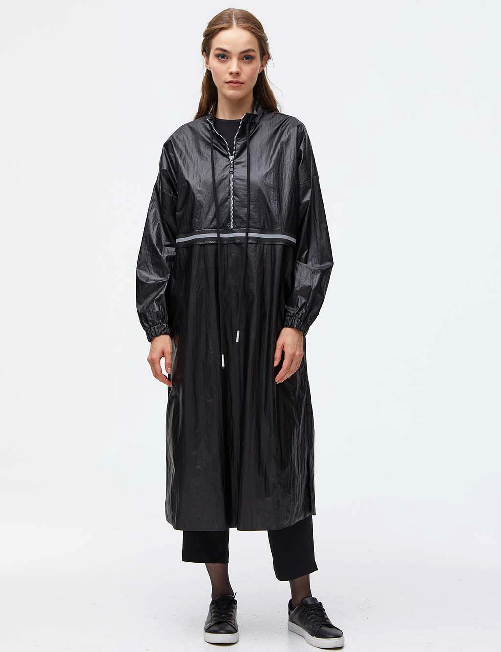 Stripe Detailed Half-Zip Tunic A21 21006 Black