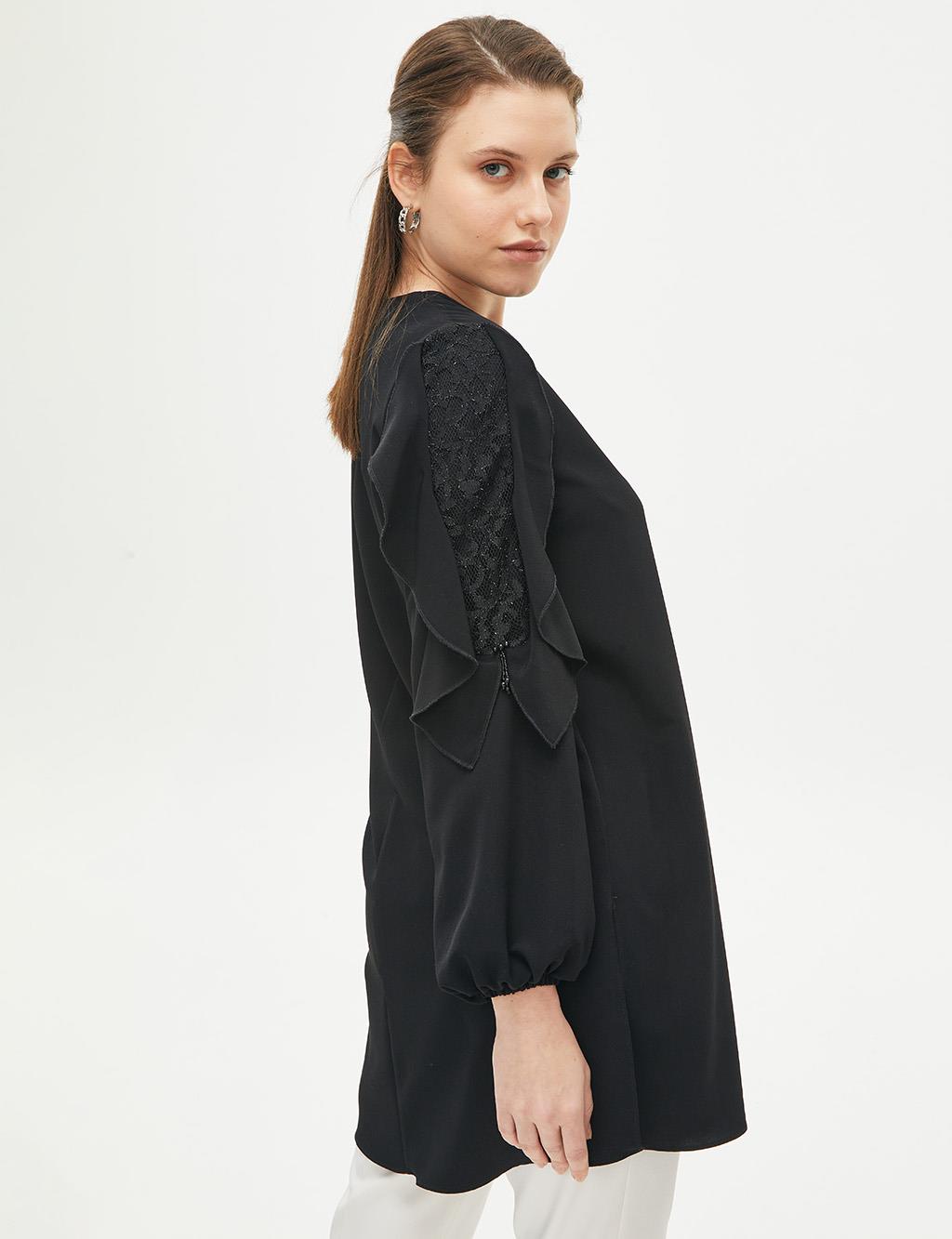 Ruffled Sleeves Tunic Black
