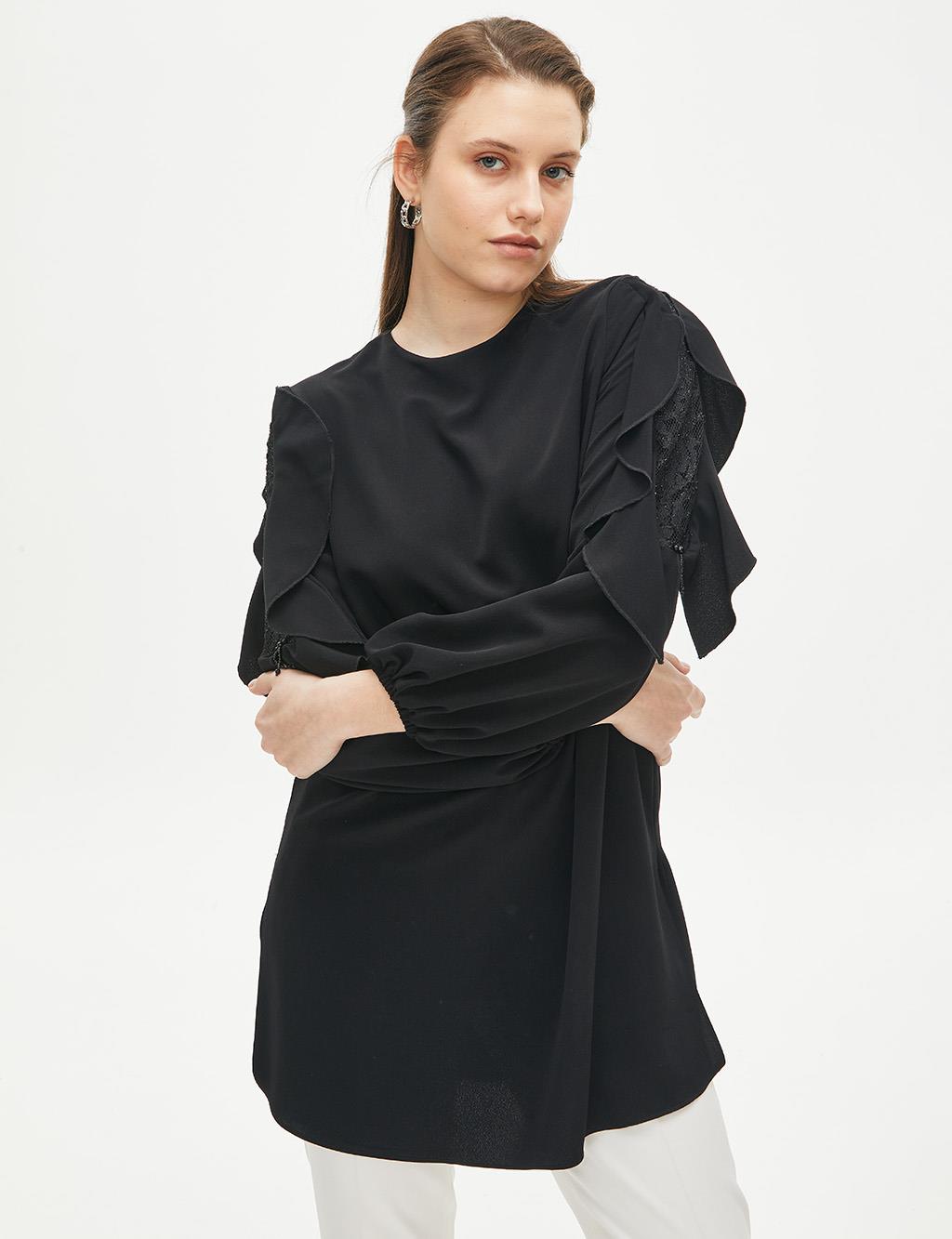 Ruffled Sleeves Tunic Black