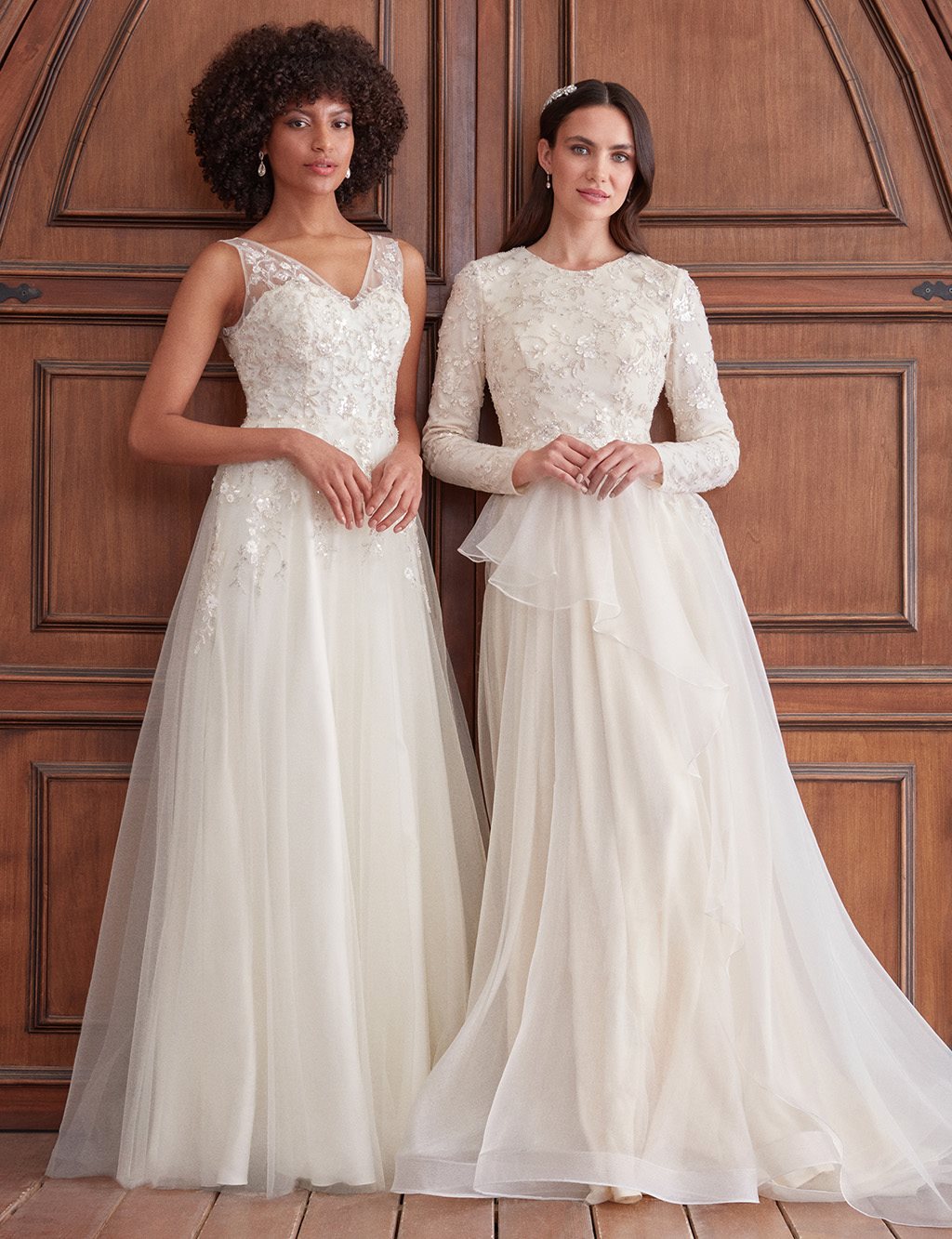 TIARA Embroidered V-Neck Evening Dress Ivory