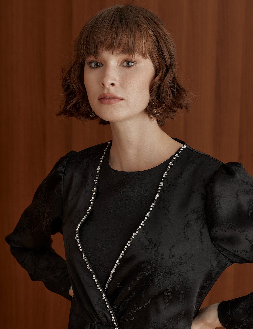 Stone Embroidered Jacquard Tunic Black