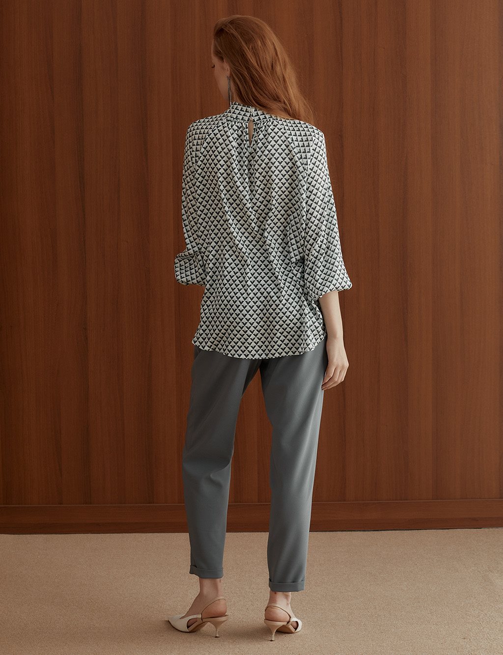 Geometric Pattern Twil Blouse Teal