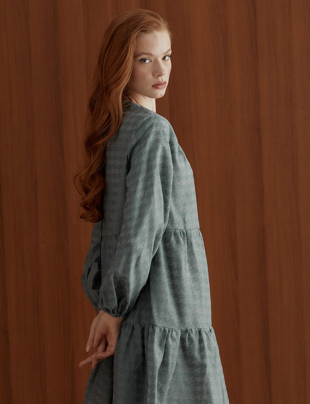 Houndstooth Patterned Embroidered Tunic Teal
