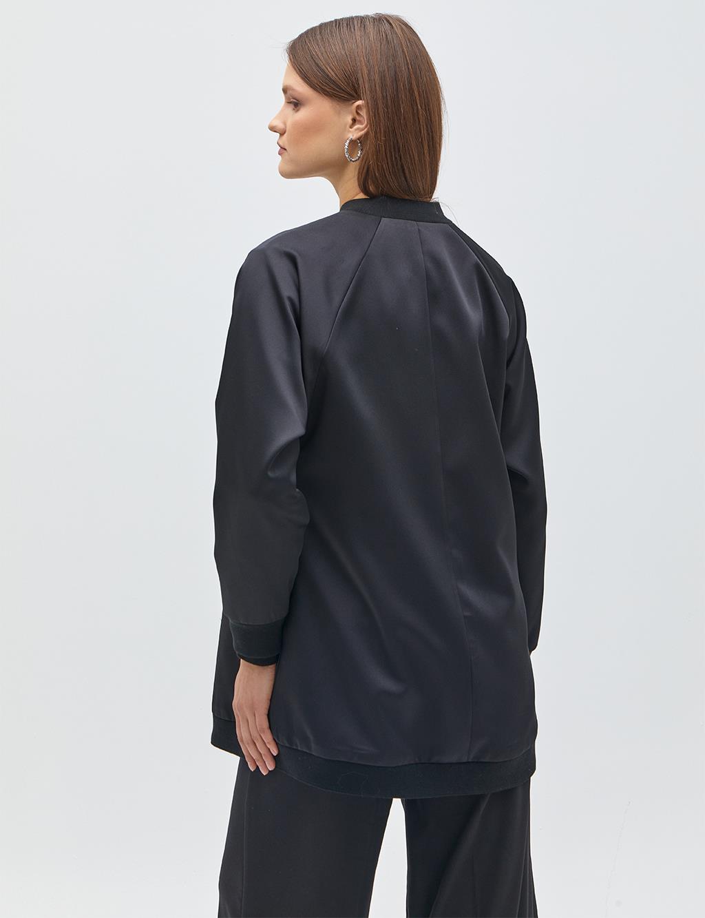 Sequin Embellished Ribbed Jacket Black