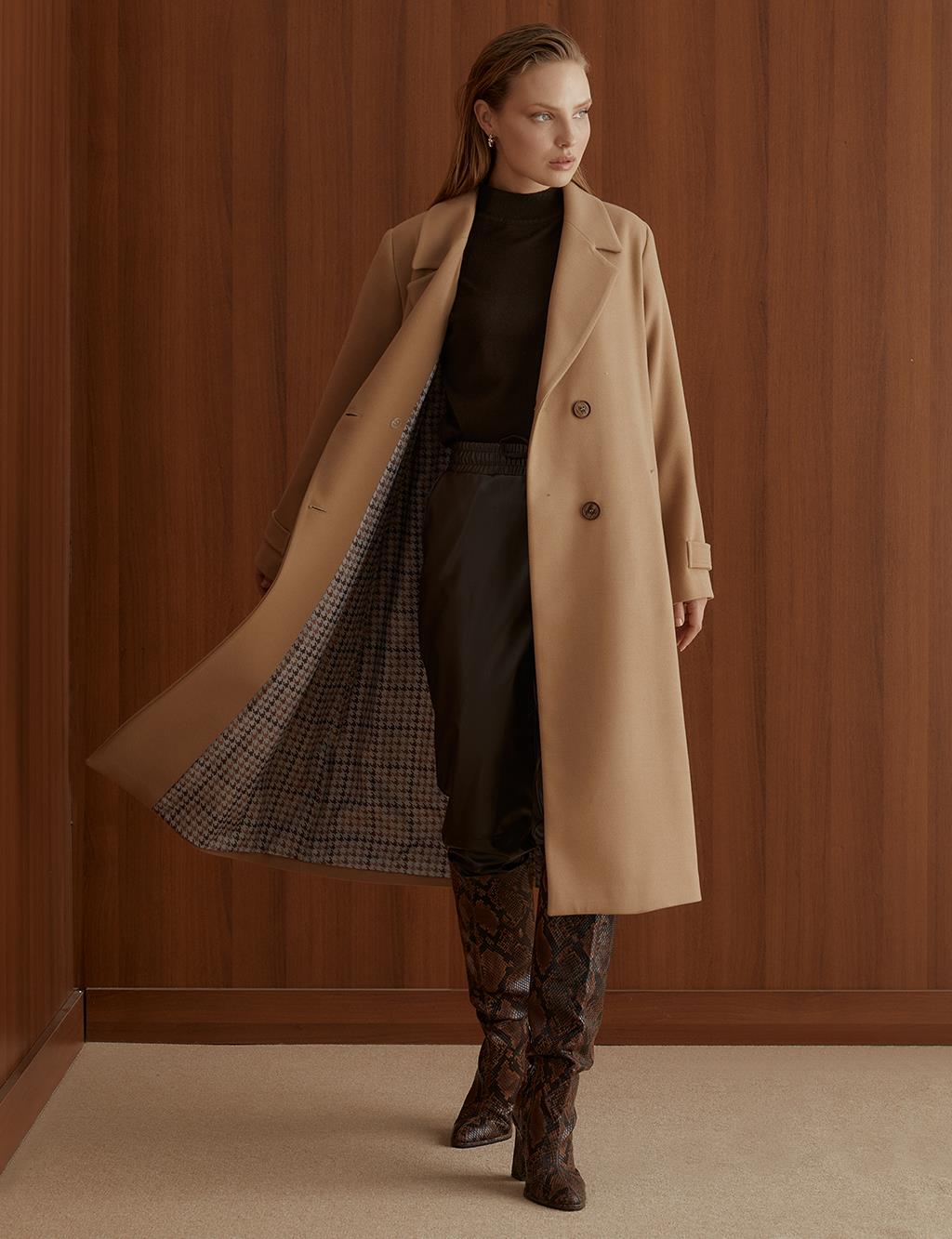 Ankle Epaulette Double Breasted Coat Beige