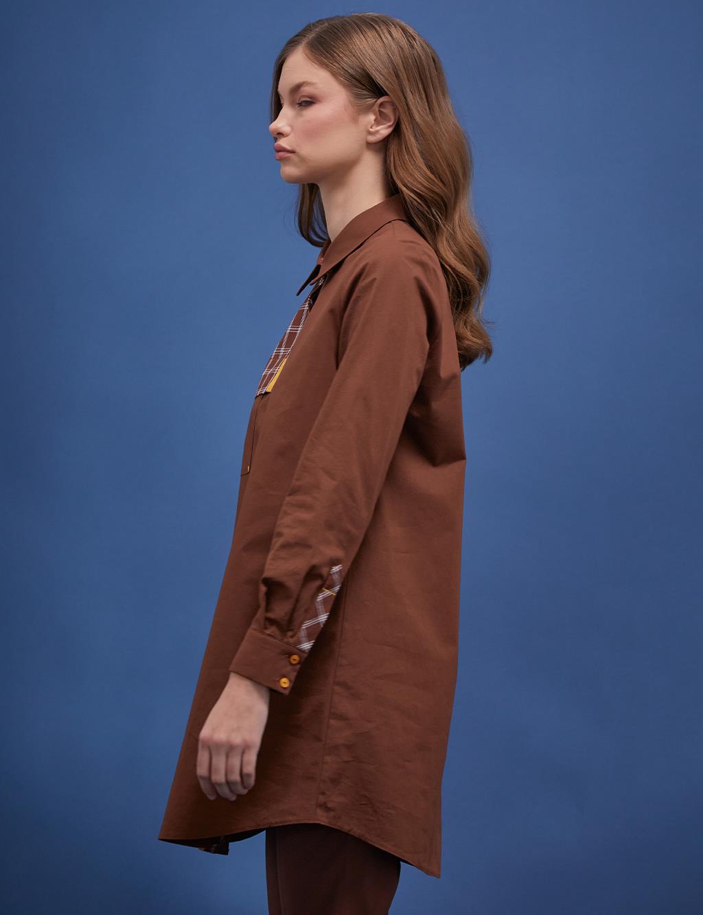 Plaid Garnish Tunic Brown