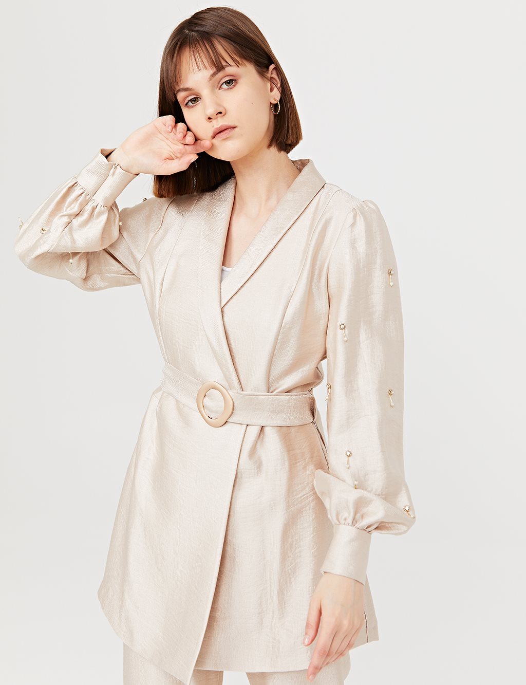 Stone Embellished Jacquard Suit Stone