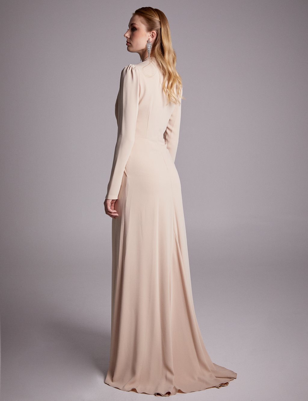 Embroidered Stand Up Collar Evening Dress Gold