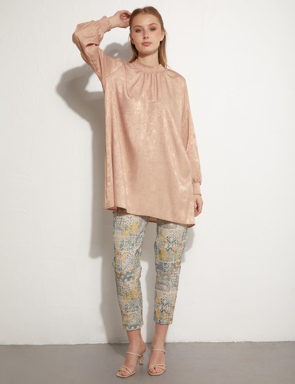 KYR Jakarlı Oversize Tunik Pudra