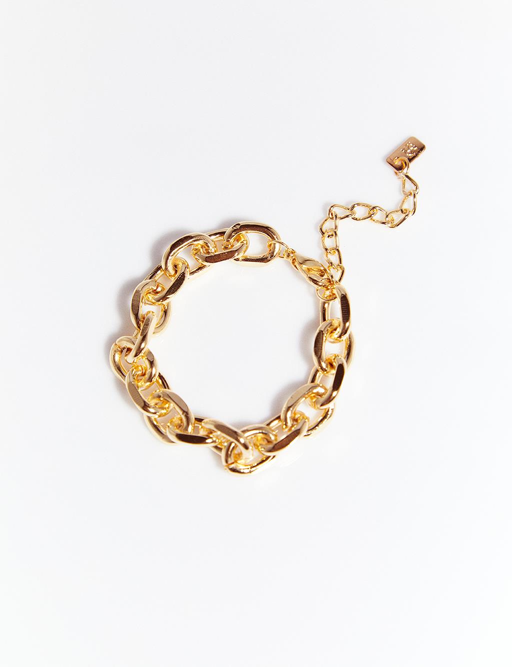 Büyük Zincir Formlu Bileklik Gold