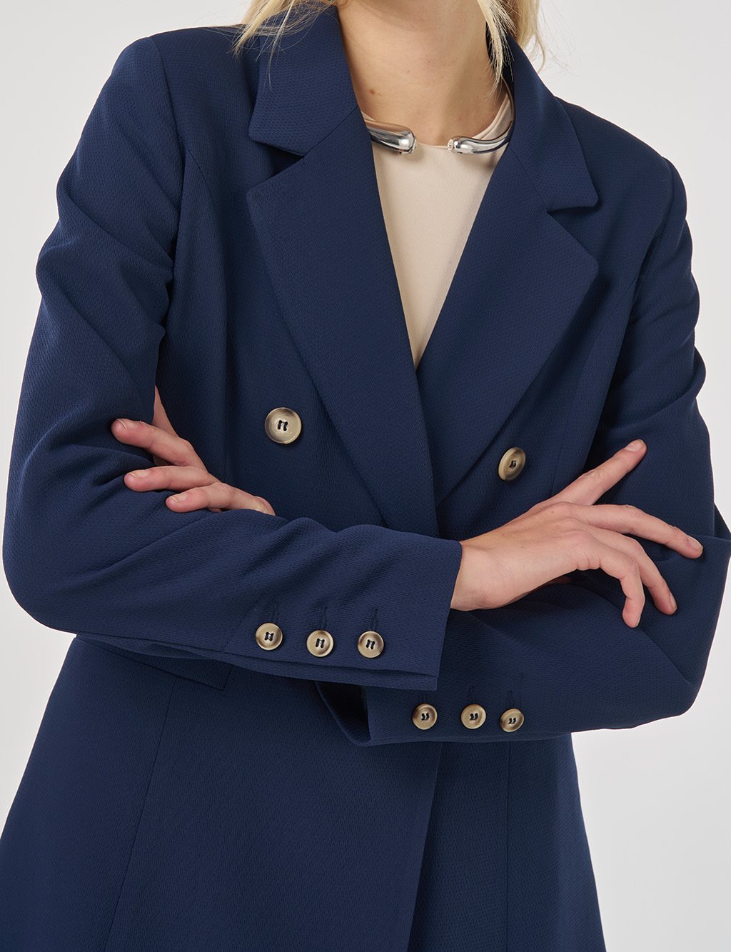 Rever Collar Blazer Jacket Dark Navy